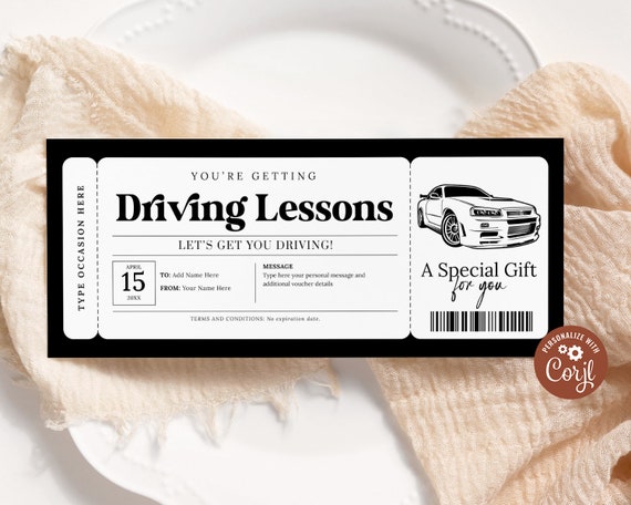 Driving Lessons Voucher EDITABLE, Driving School Certificate Printable ...