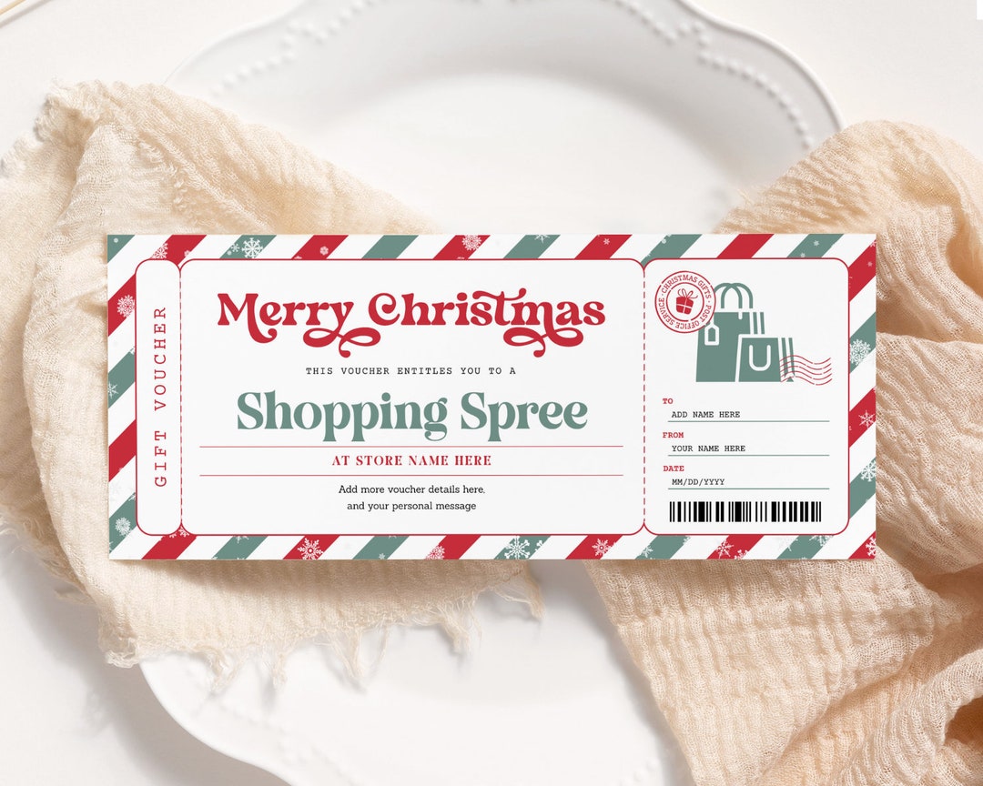 Shopping Spree Christmas Voucher EDITABLE, Shopping Day Gift ...