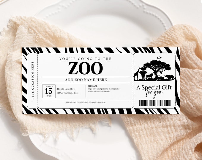 Zoo Ticket Template, Printable Event Ticket, Safari Park, Gift Voucher ...