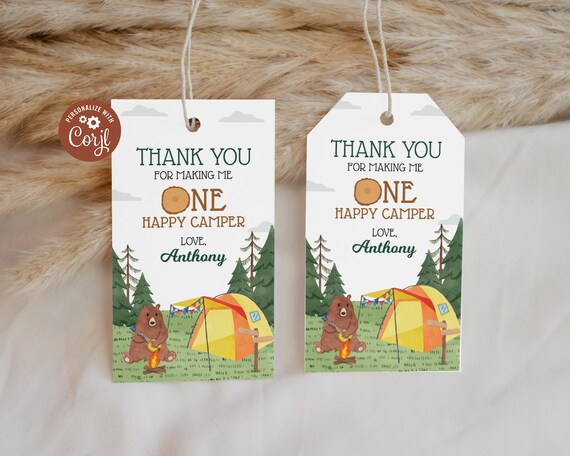 One Happy Camper Thank You Tag EDITABLE, First Birthday Favor Tag ...