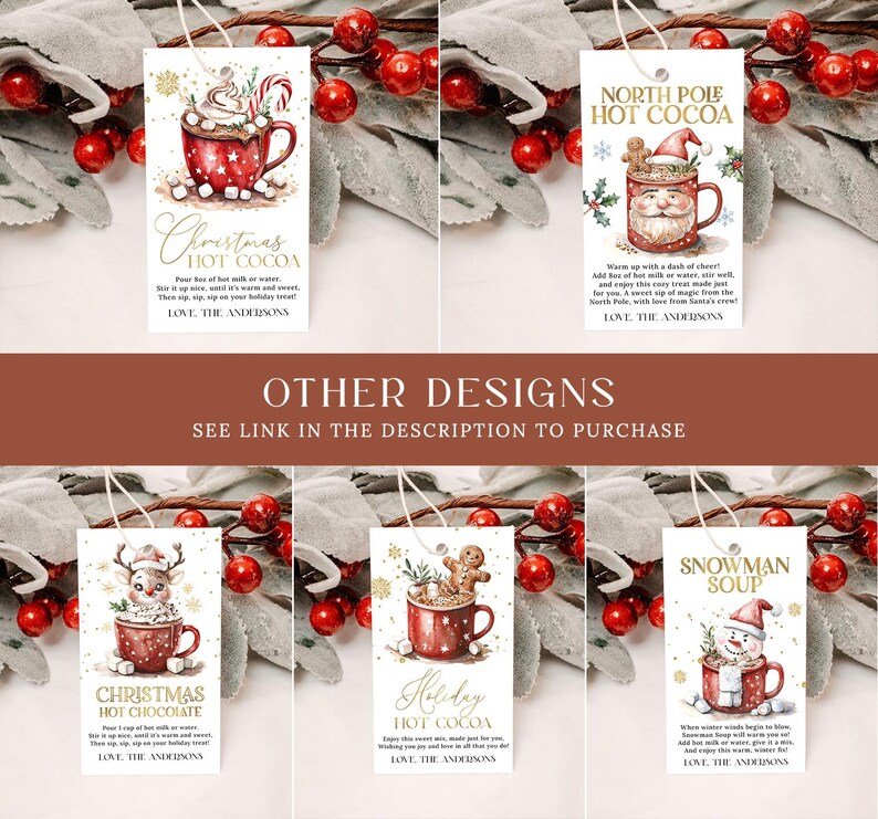 Christmas Hot Chocolate Reindeer Gift Tag EDITABLE, Christmas Hot Cocoa ...