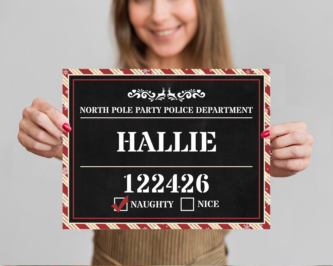 Christmas Mugshot Sign Board EDITABLE, Mugshot Sign Template Printable ...