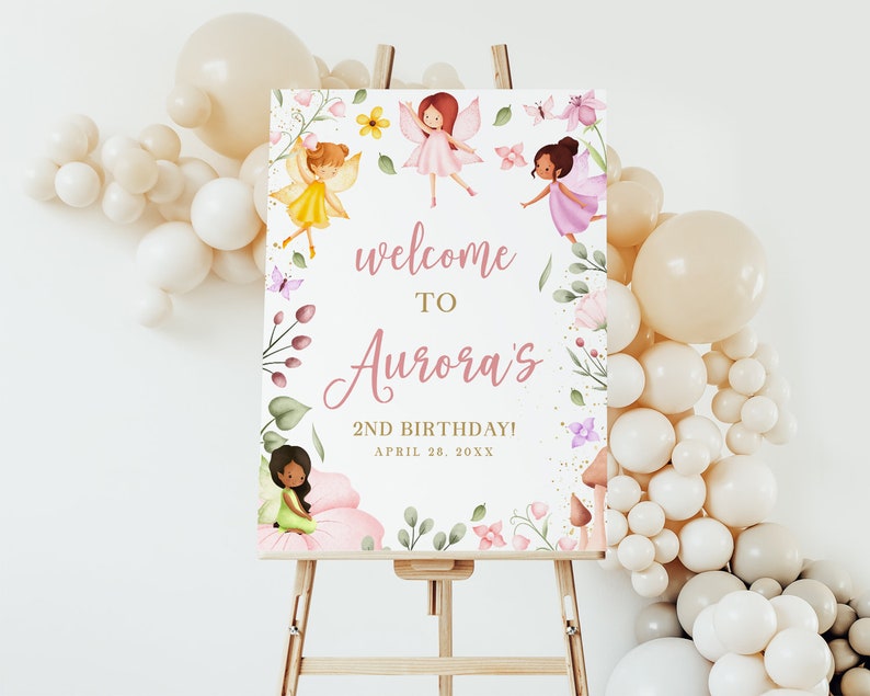 Fairy Birthday Party Welcome Sign EDITABLE, Magical Fairy Girl Baby ...