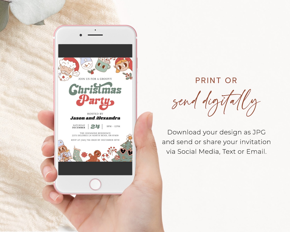 Groovy Christmas Party Invitation Editable Printable Annual - Etsy