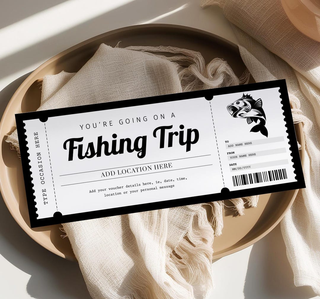 Surprise Fishing Trip Ticket EDITABLE, Fishing Trip Gift Voucher ...
