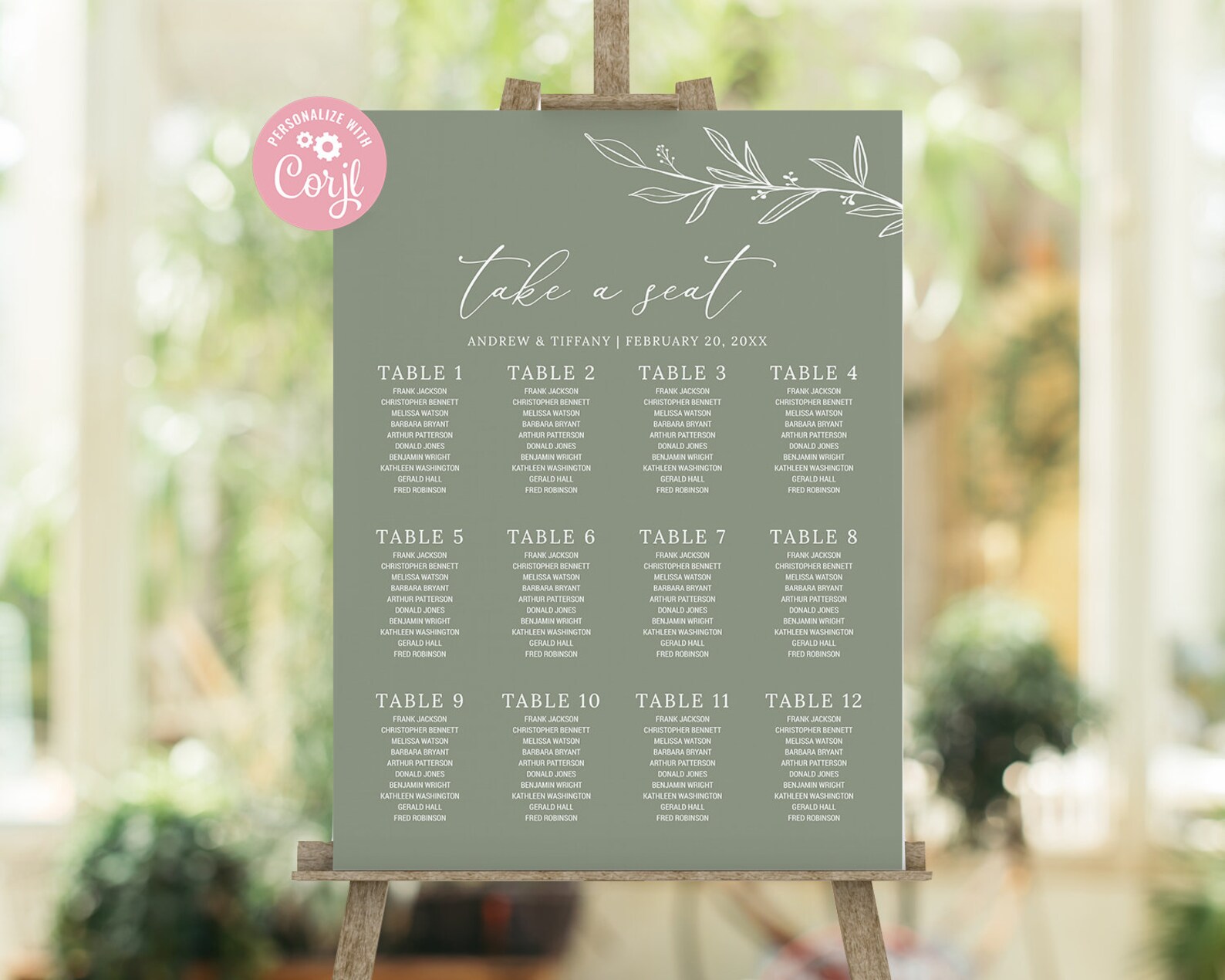 Sage Green Wedding Seating Chart Editable Botanical Wedding - Etsy