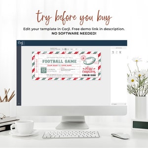 Football Game Christmas Ticket EDITABLE, Surprise Football Gift ...