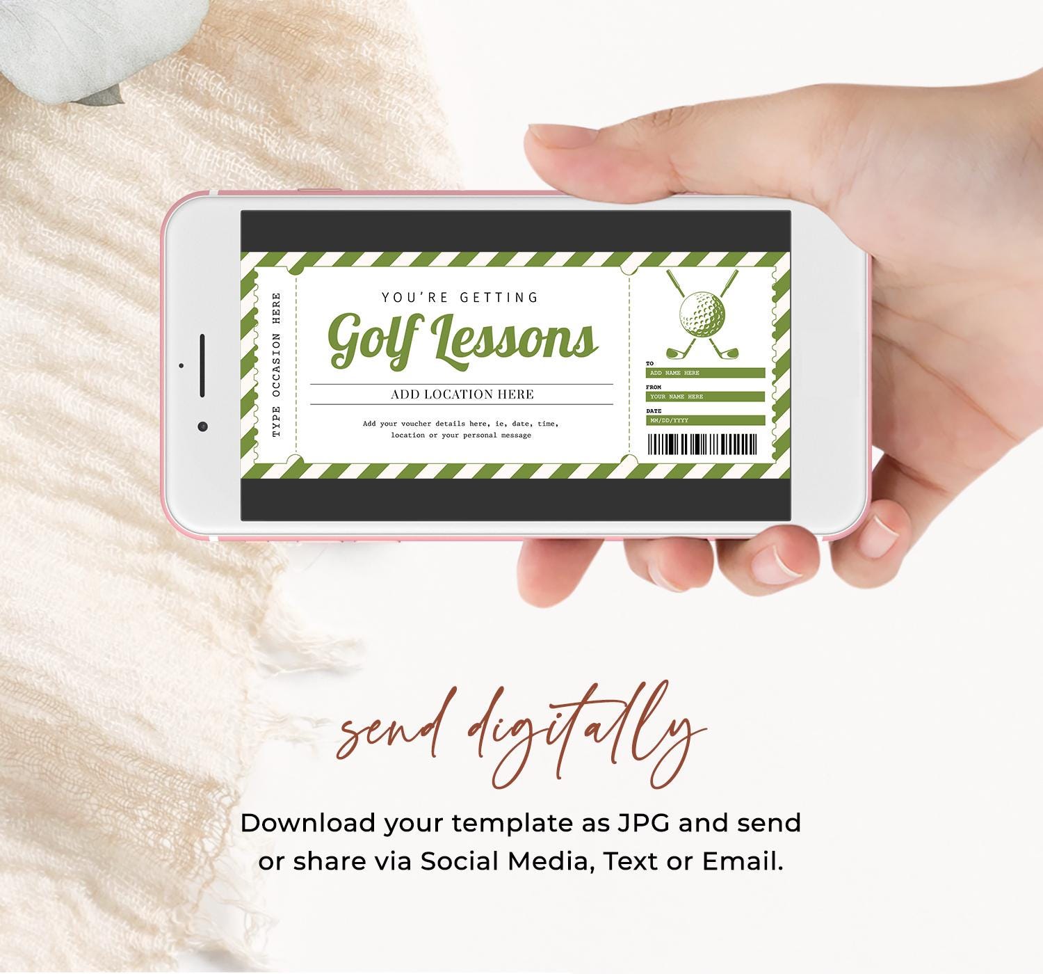 Golf Lesson Certificate EDITABLE, Golfing Lesson Gift Voucher Printable ...