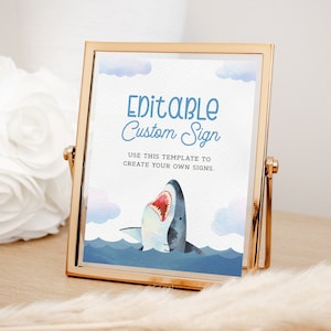 Custom Shark Birthday Sign EDITABLE, Shark Party Table Sign Printable ...