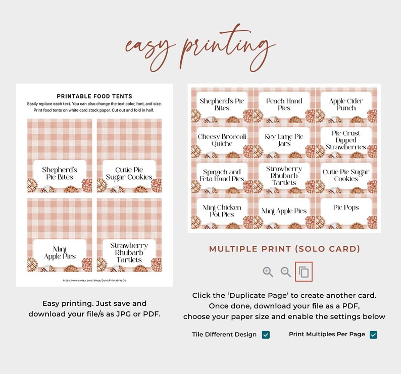 Cutie Pie Party Food Labels EDITABLE, Sweetie Pie Birthday Place Card ...