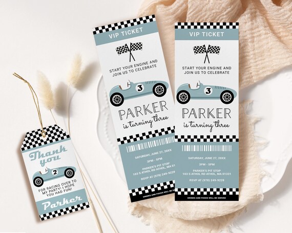 Race Car Birthday Ticket Invitation Editable Racing Birthday - Etsy