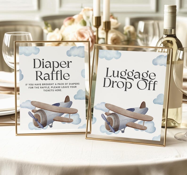 Blue Airplane Baby Shower Signs Bundle, Vintage Airplane Baby Shower ...