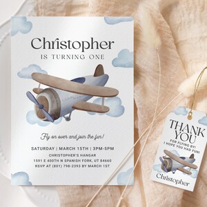 Airplane Birthday Invitation EDITABLE, Vintage Airplane Party Invite ...