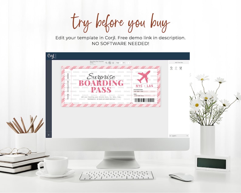 Pink Boarding Pass Ticket Template EDITABLE Surprise Trip - Etsy