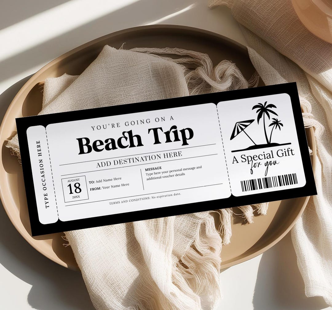 Beach Trip Ticket EDITABLE, Beach Trip Certificate Template, Surprise ...