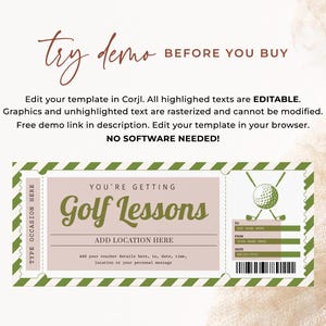Golf Lesson Certificate EDITABLE, Golfing Lesson Gift Voucher Printable ...