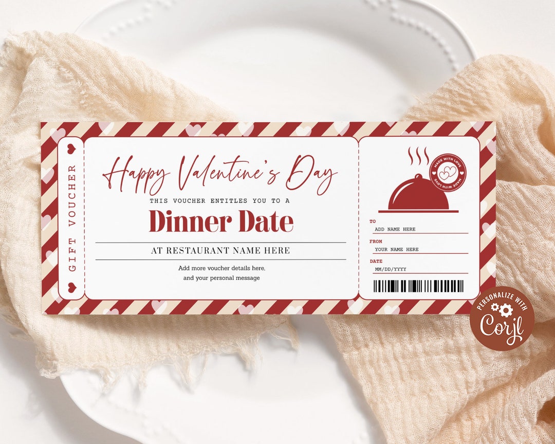 Dinner Date Valentines Voucher EDITABLE Restaurant Gift - Etsy