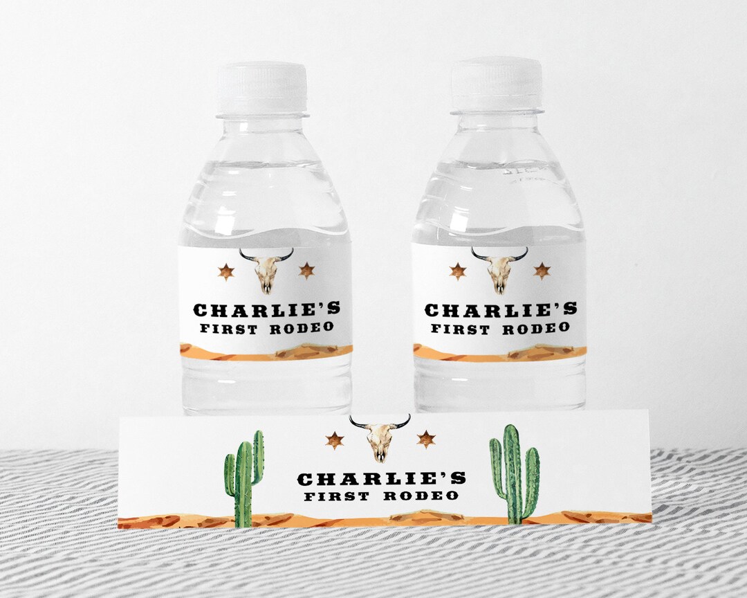 First Rodeo Water Bottle Labels EDITABLE, Western Birthday Party Labels ...