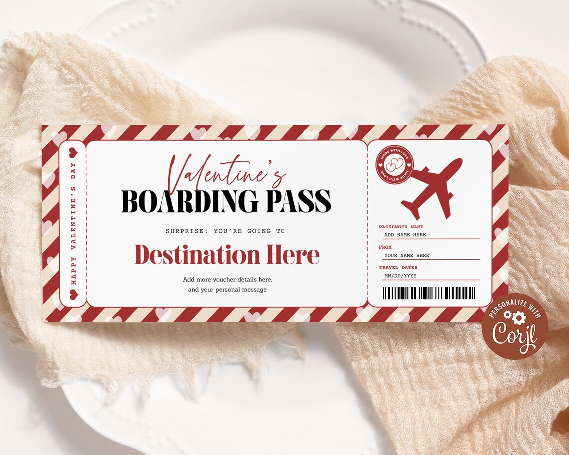 Valentines Boarding Pass Template EDITABLE Surprise Trip - Etsy
