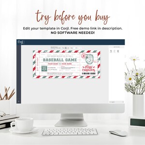 Baseball Game Christmas Ticket EDITABLE, Surprise Baseball Gift Certificate Printable, Surprise ...