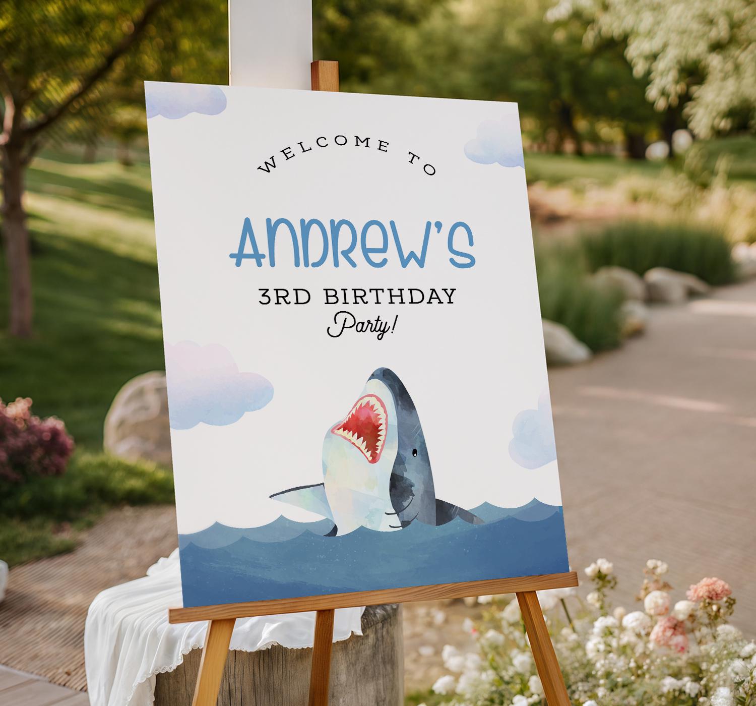 Shark Birthday Welcome Sign EDITABLE, Jawsome Birthday Party Sign ...