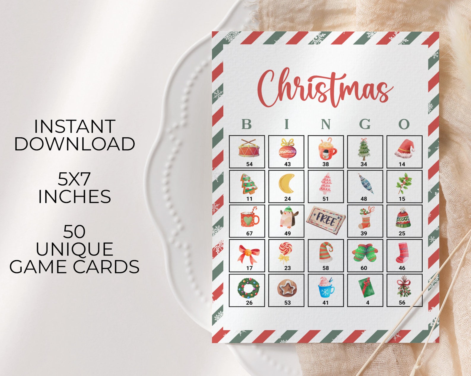 50 Christmas Bingo Cards Printable Fun Christmas Party Game - Etsy