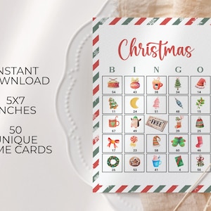 50 Christmas Bingo Cards, Printable Fun Family Christmas Game, Holiday ...
