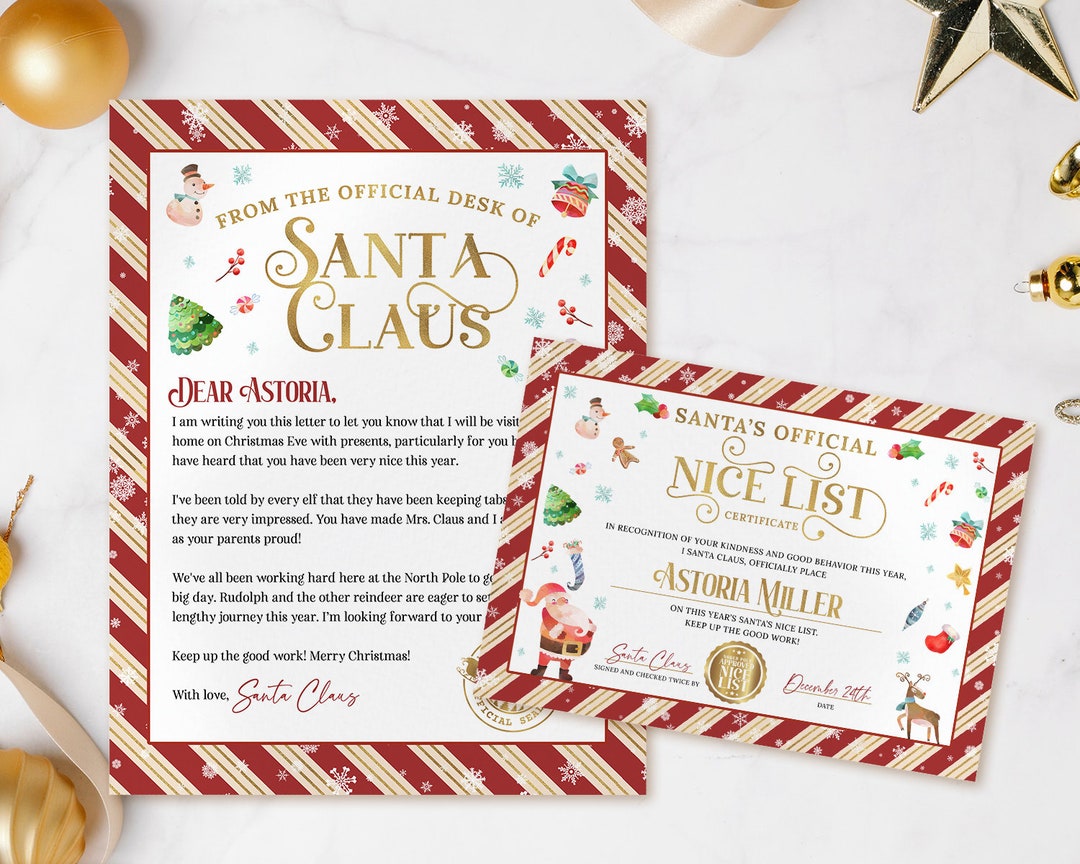 Christmas Santa Letter and Nice List Certificate EDITABLE, Christmas ...