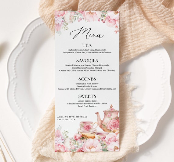 High Tea Invitations And Menu