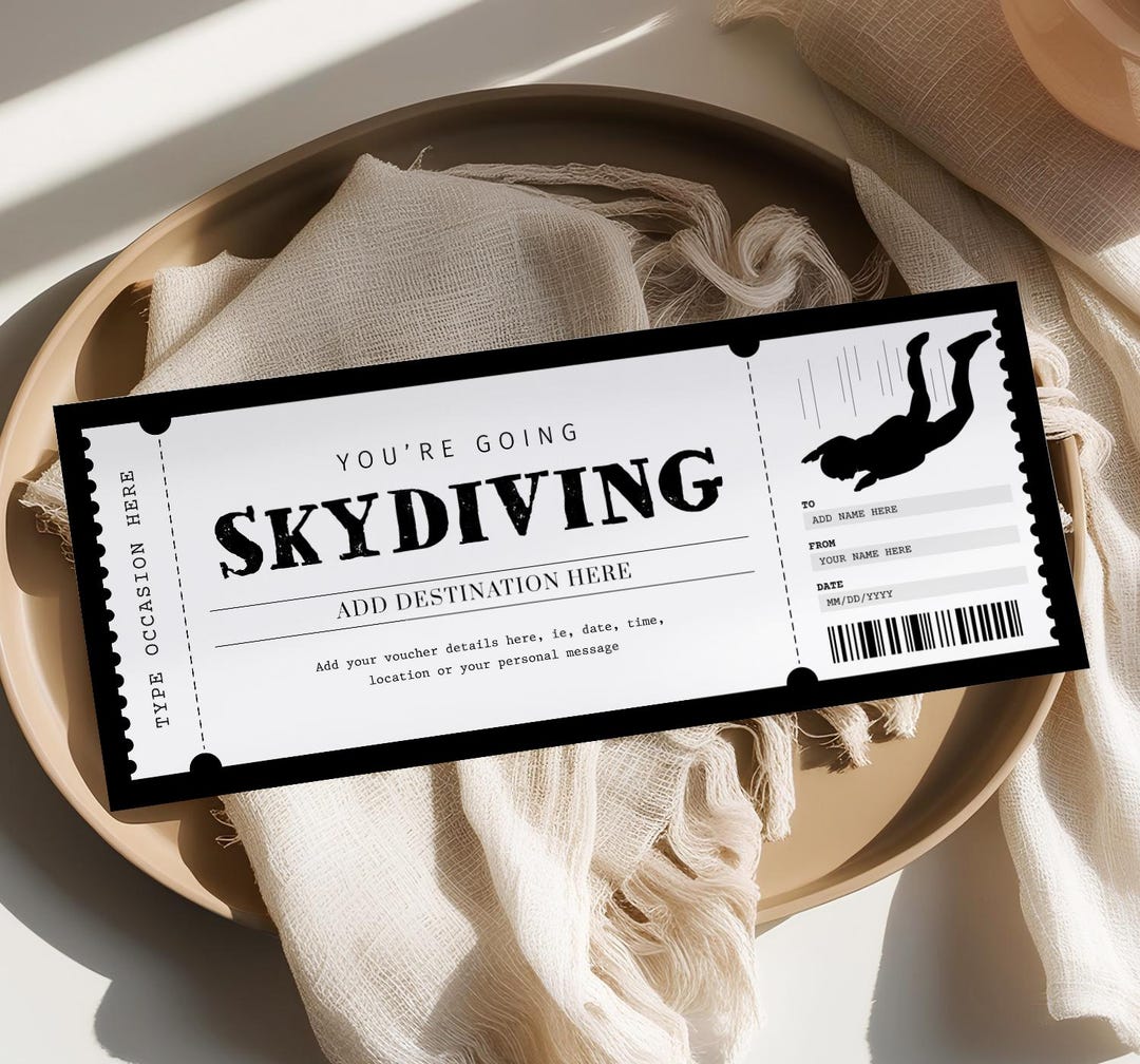 Skydiving Gift Certificate EDITABLE, Indoor Skydiving Experience Gift ...