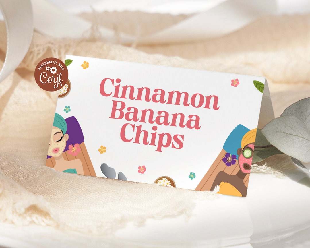 Spa Party Food Labels EDITABLE, Girls Spa Day Birthday Place Card Tent ...