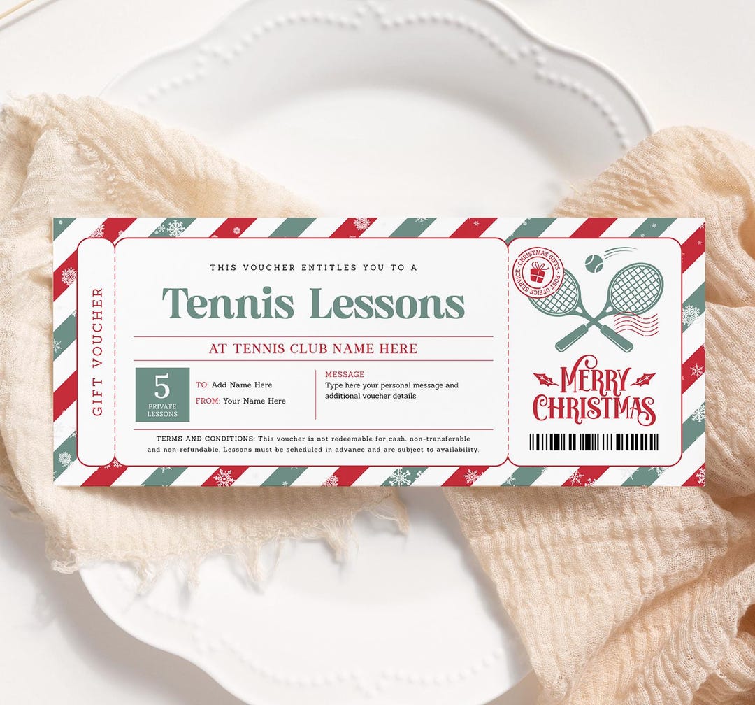 Tennis Lessons Christmas Certificate EDITABLE, Tennis Lessons Gift ...