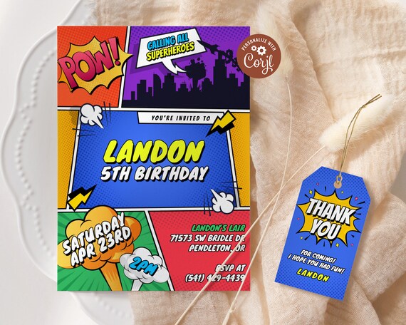 Superhero Birthday Invitation Editable, Printable Comic Book Birthday ...