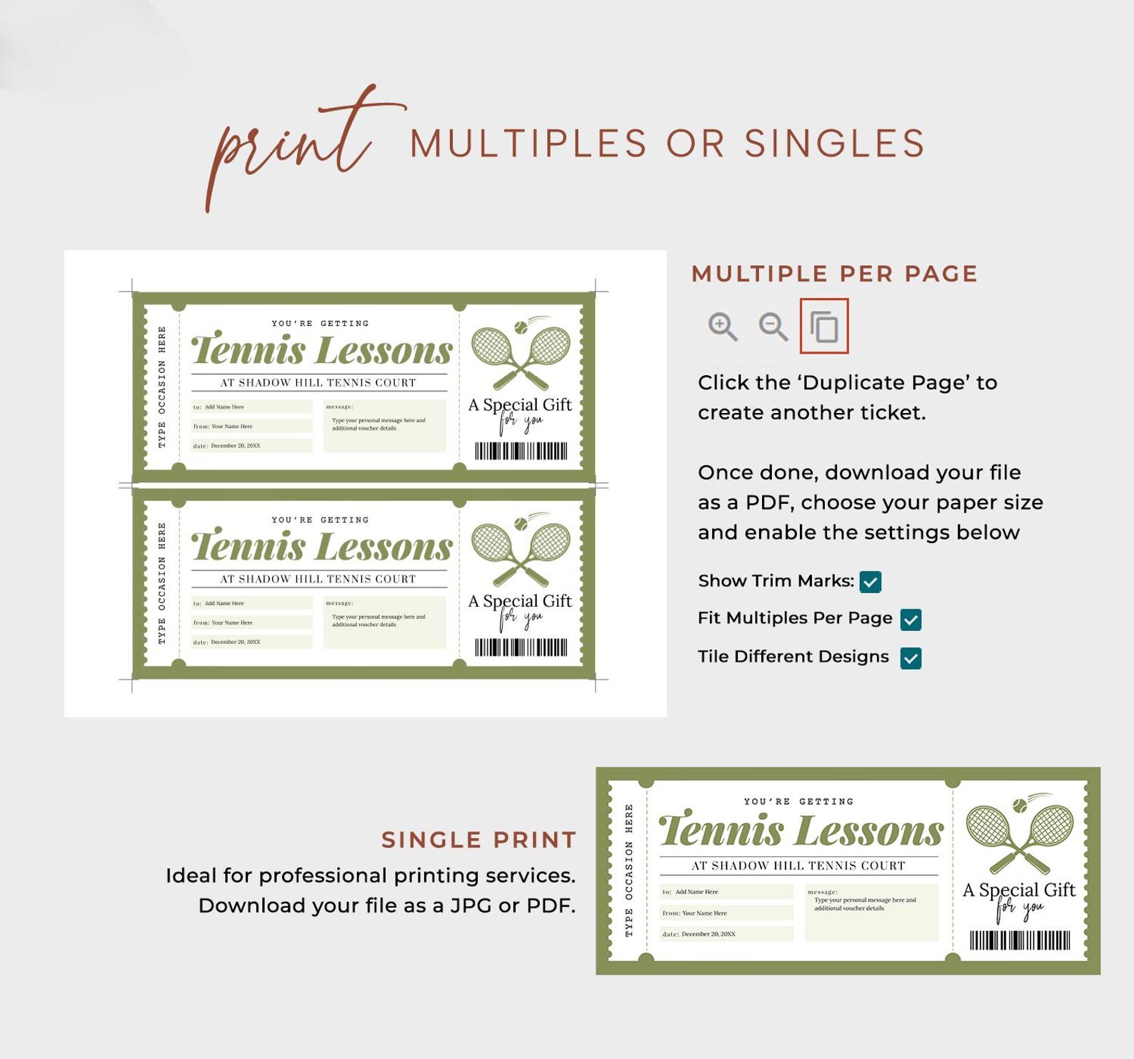 Tennis Lesson Certificate EDITABLE, Tennis Lesson Voucher Printable ...