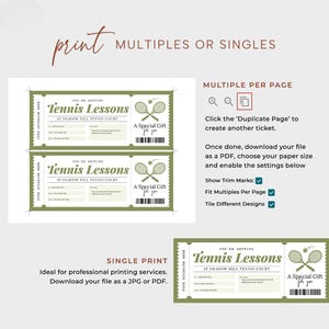 Tennis Lesson Certificate EDITABLE, Tennis Lesson Voucher Printable ...