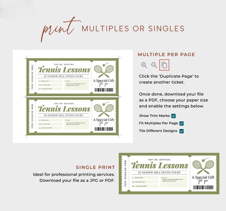 Tennis Lesson Certificate EDITABLE, Tennis Lesson Voucher Printable ...