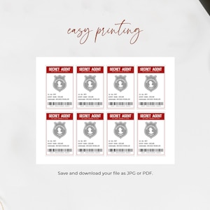 Secret Agent Party Badge EDITABLE, Spy Name Tag, Spy ID Passes ...