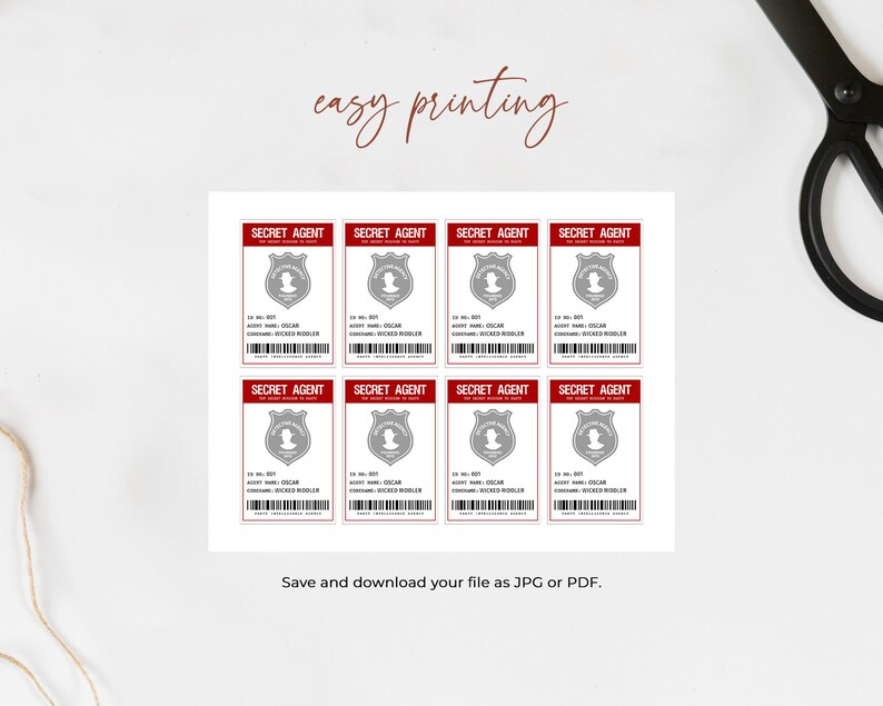 Secret Agent Party Badge Editable Spy Name Tag Spy ID - Etsy