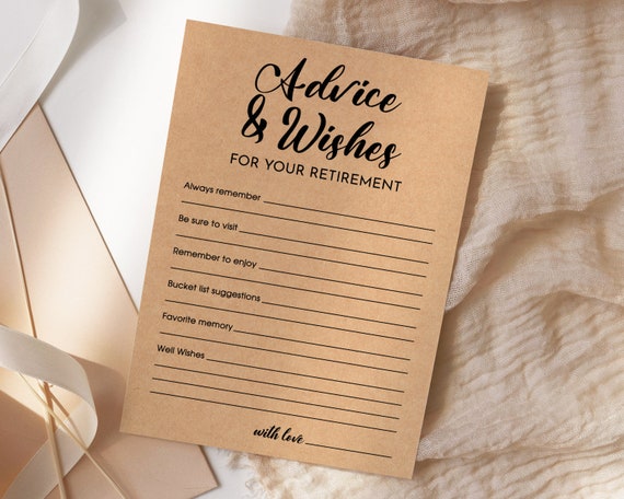 Advice and Wishes Retirement Card, Retirement Party Game Printable ... Advice and Wishes Retirement Card, Retirement Party Game Printable ...