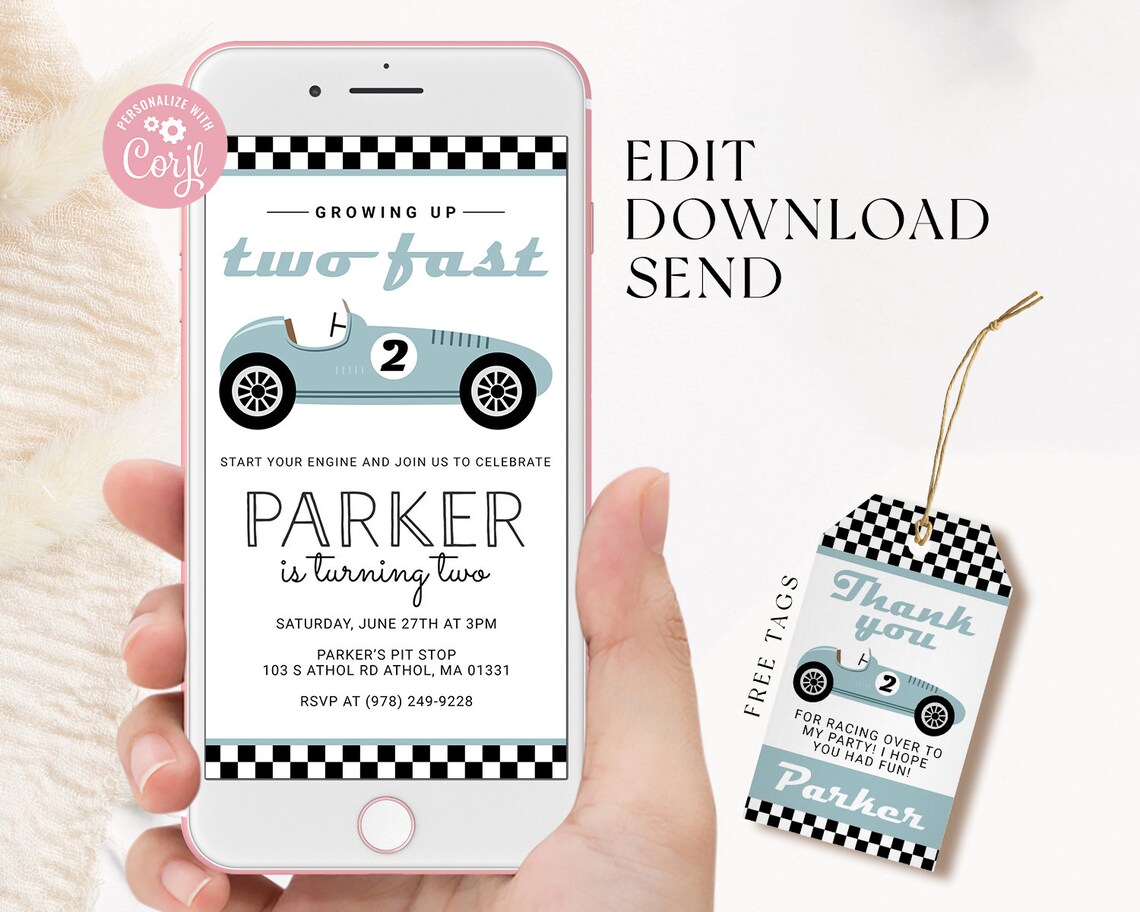 Racing Birthday Digital Invitation EDITABLE Two Fast Party - Etsy