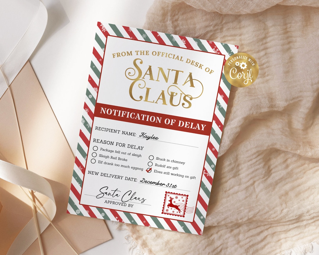 Christmas Gift Delay Notification EDITABLE Delayed Gift - Etsy