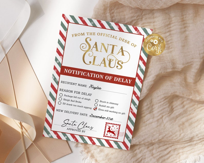Christmas Gift Delay Notification EDITABLE Delayed Gift - Etsy