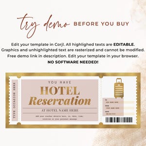 Hotel Reservation Certificate EDITABLE, Hotel Stay Gift Voucher ...