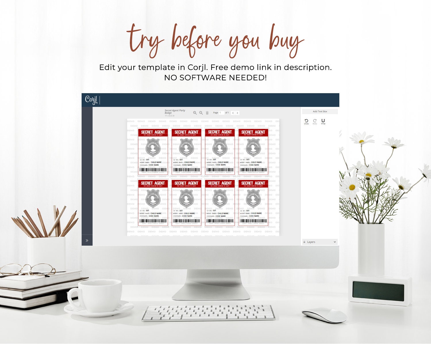 Secret Agent Party Badge Editable Spy Name Tag Spy ID - Etsy