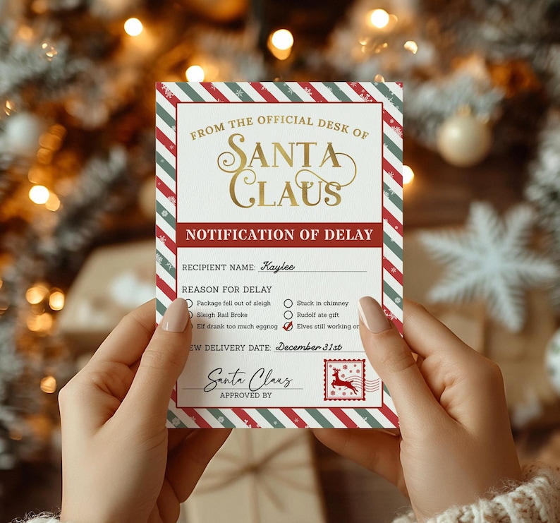 Christmas Gift Delay Notification EDITABLE, Delayed Gift Notice, Late ...