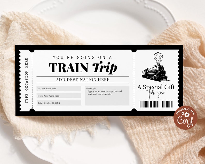 Train Ticket Voucher EDITABLE Surprise Travel Trip Gift - Etsy