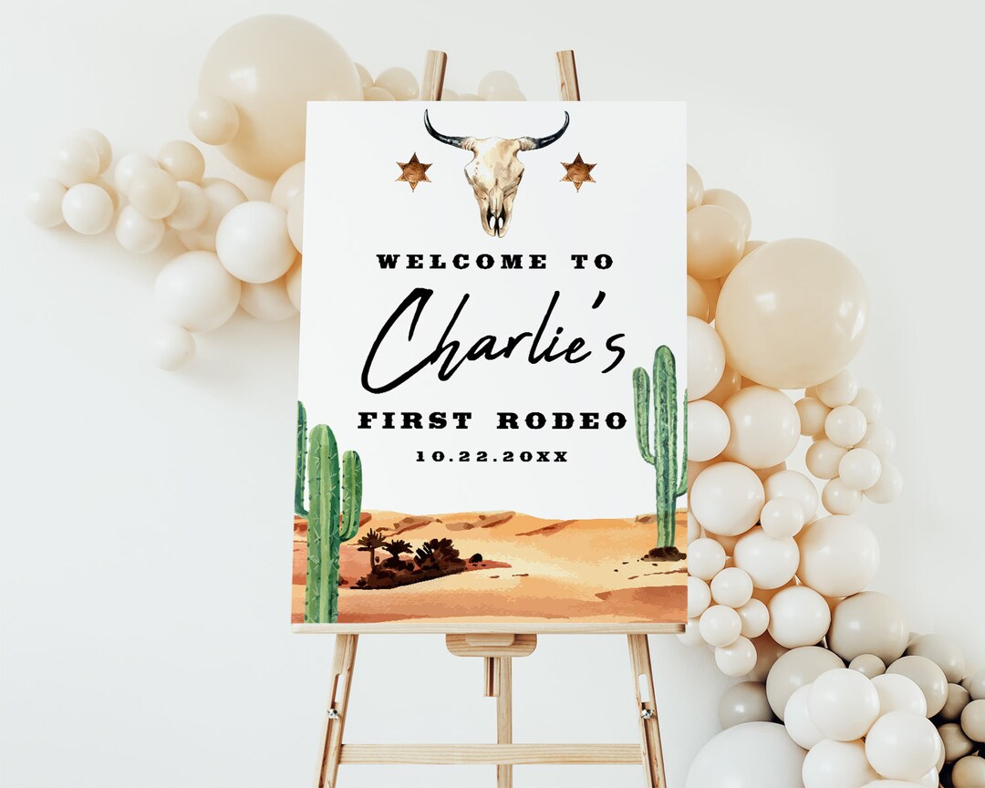 First Rodeo Birthday Welcome Sign EDITABLE, Cowboy First Birthday Party ...