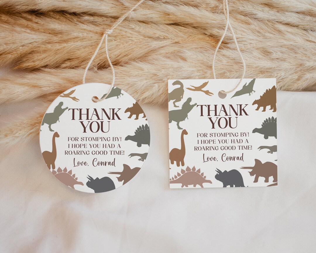 Dinosaur Birthday Favor Tags EDITABLE, Printable Dino Party Thank You ...