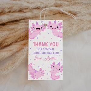 Axolotl Birthday Favor Tag EDITABLE, Pink Cute Axolotl Birthday Party ...