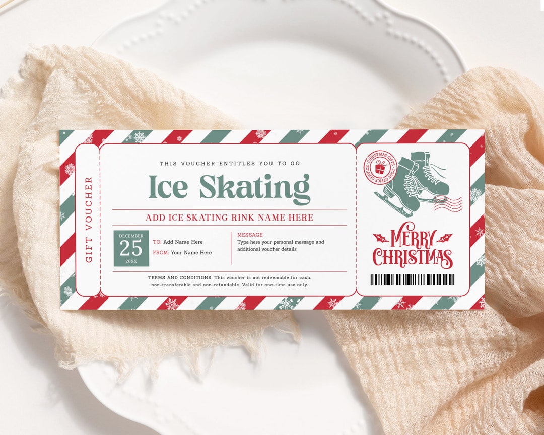 Ice Skating Christmas Voucher EDITABLE, Ice Skating Lessons Gift ...